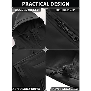 TACVASEN Men's Classic Fleece Liner Hooded Outwear Softshell Tactical Jacket Black,US L