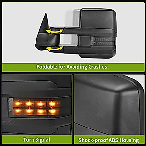 AUTOSAVER88 Towing Mirrors Compatible with 1999-2002 Chevy Silverado Sierra 1500 2500, 2001-2002 GMC Yukon XL Denali, LED Turn Signal Light Power Heated Telescoping Tow Mirrors Pair Set Black