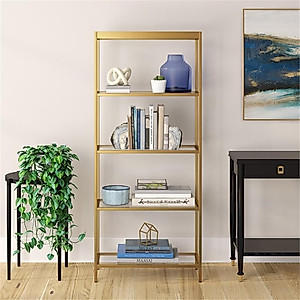 Henn&Hart 30" Wide Rectangular Bookcase in Brass, for Home Office, Living Room