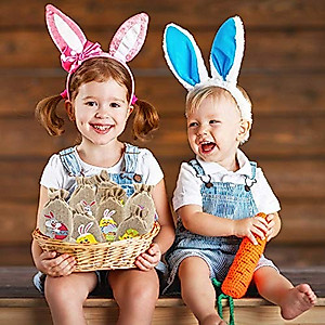 DERAYEE 36Pcs Easter Burlap Bags with Drawstring, Jute Linen Gift Bags Bunny Eggs Goodie Candy Bags for Kids Easter Party Favors