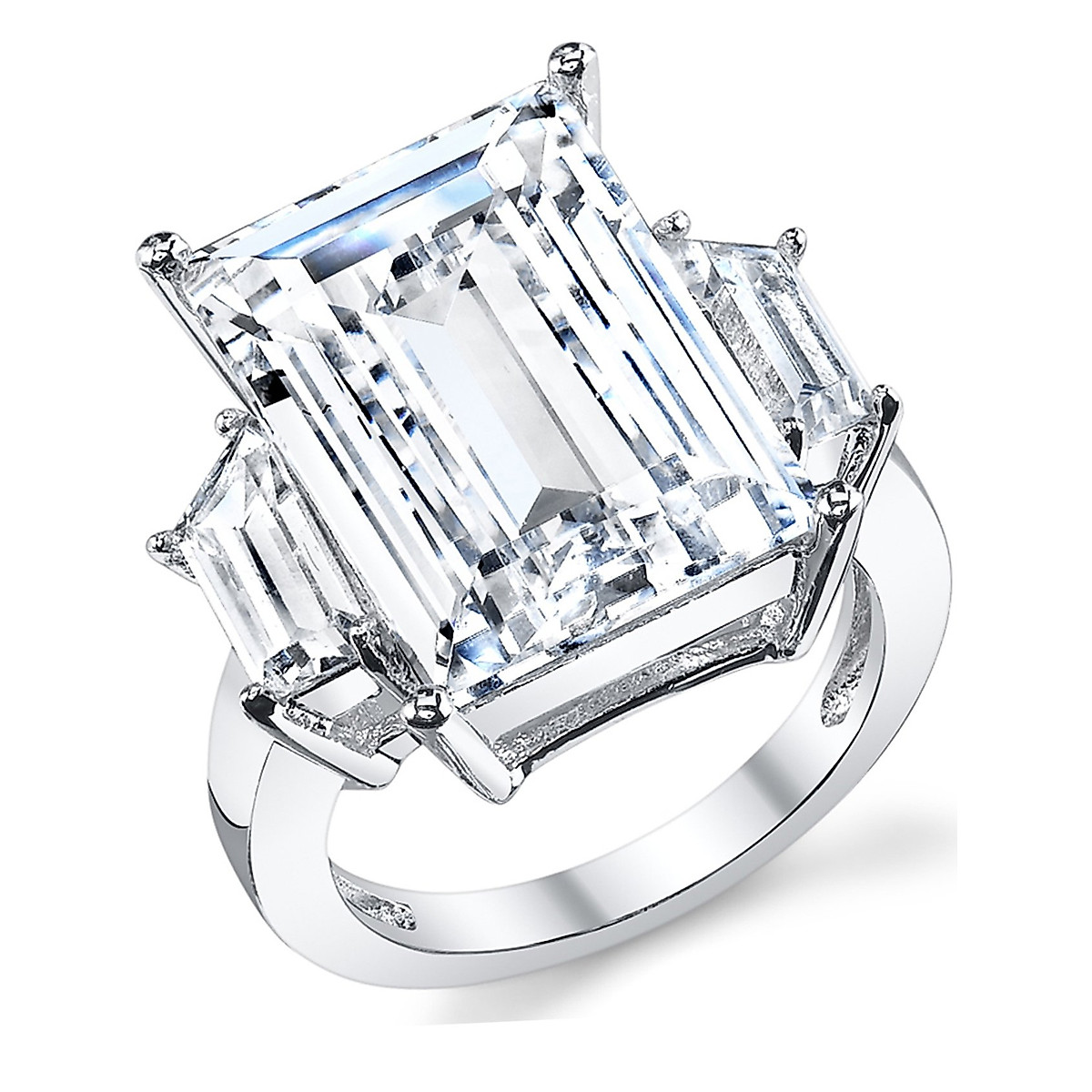 9 Carats Sterling Silver 925 Kim Kardashian Engagement Wedding Ring Emerald-Cut Cubic Zirconia