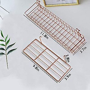 BULYZER Grid Wall Shelves Basket with Hooks,Bookshelf,Display Shelf for Wall Grid Panel,Wall Mount Organizer and Storage Shelf Rack for Office (Rose Gold)