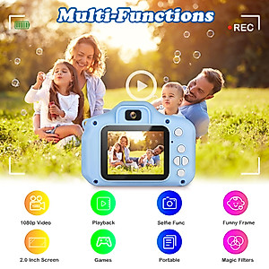 Zeacool Kids Camera, HD Digital Video Camera, Childrens Toys for 3 4 5 6 7 8 9 Year Old Boys/Girls, Selfie Camera for Kids, Christmas Birthday Gifts with 32GB SD Card (Blue)