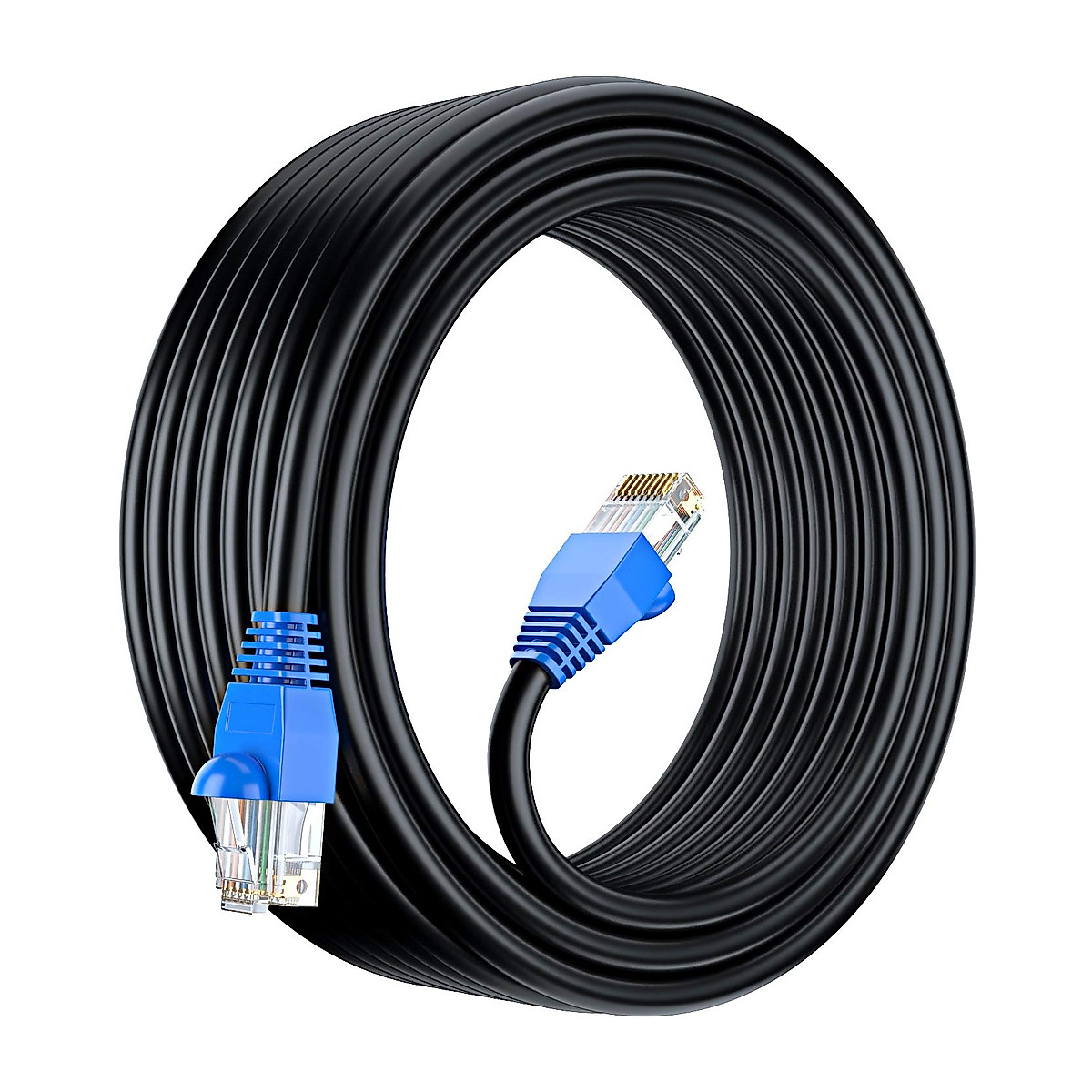 Maximm Ethernet Cable Outdoor Cat6 Heavy Duty Cord 150 ft - Black - Zero Lag Pure Copper, Waterproof Internet Cables Suitable for Direct Burial Installations.