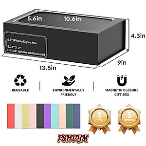 PSHVYM Large Gift Box with Window, 13.5x9x4.3 In Black Gift Box for Presents Magnetic Lids Collapsible for Groomsmen Proposal Box, Birthday, Graduation, Christmas, Contains Card, Ribbon