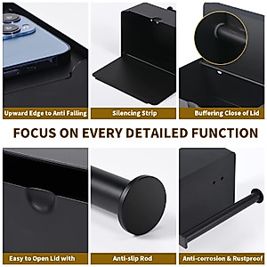 LAYUKI Large Toilet Paper Holder with Shelf, Wipes Dispenser and Storage, Stainless Steel, Wall Mounted, Matt Black, Upgraded Toilet Paper and Flushable Wipes Storage for Bathroom