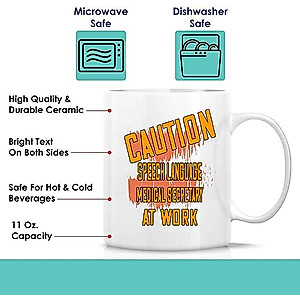 Humorous Gift for Speech Language Medical Secretaries, Perfect for Halloween, Birthday or Christmas - Caution Speech Language Medical Secretary At Work Funny Quote on 11 Oz White Ceramic Coffee Mug