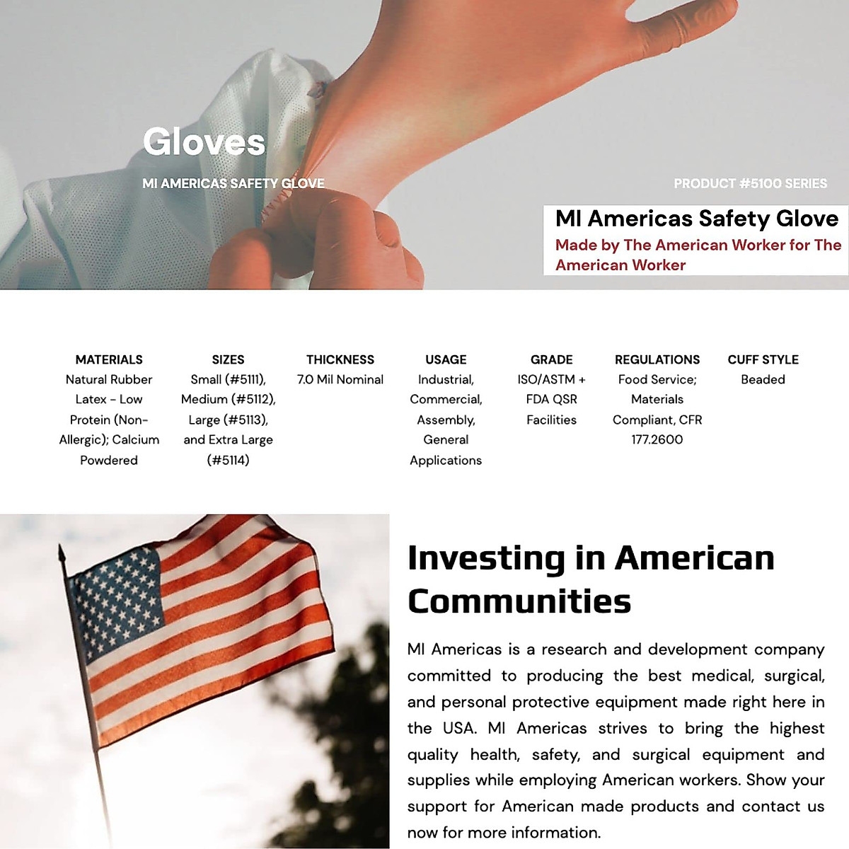 American Safety Glove Latex Disposable Low Protein Natural Rubber Non-Allergy 7 MIL 1 box of 100 (Medium, 100, Count)