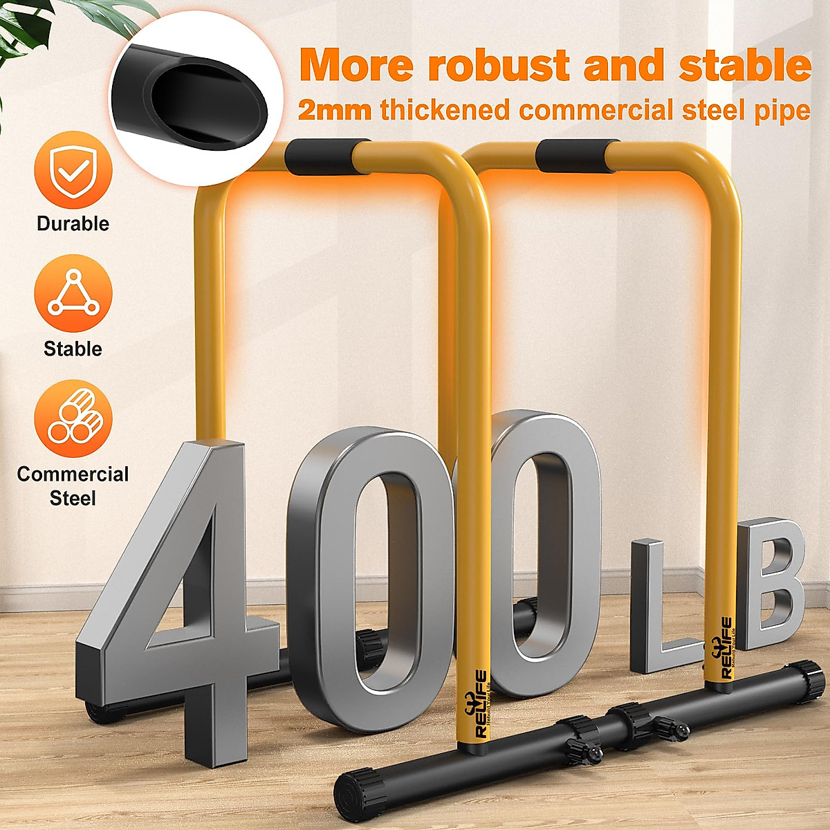 RELIFE REBUILD YOUR LIFE Dip Station Functional Heavy Duty Dip Stands Fitness Workout Dip bar Station Stabilizer Parallette Push Up Stand