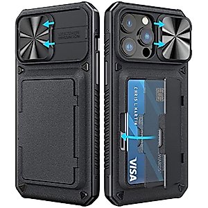 Vihibii for iPhone 14 Pro Max Case, Wallet Case with Card Holder (Storage 4 Cards), Slide Camera Cover & Kickstand [Military Grade Drop Protection] Phone Case 6.7" (2022), Black