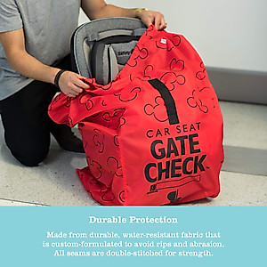 Disney Baby by J.L. Childress Gate Check Bag for Car Seats - Fits ALL Car Seats, Carriers & Booster Seats - Car Seat Bag for Air Travel - Red, Mickey Mouse