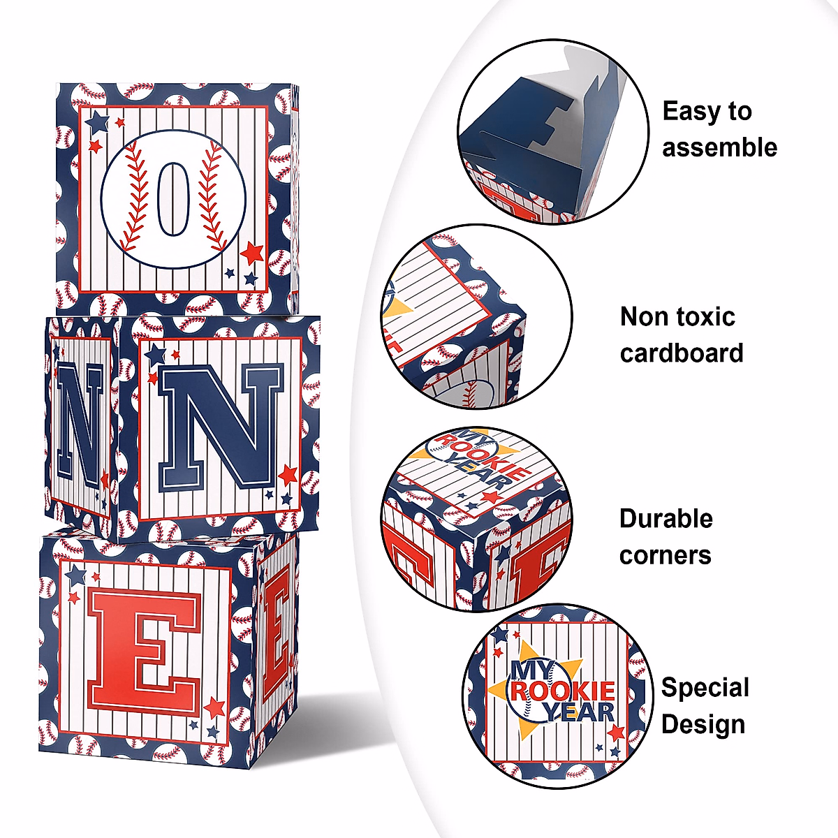 Baseball 1st Birthday Balloon Boxes Decorations, 3pcs One BABY Baseball Theme Balloon Boxes for Baby First Birthday Party Decorations Supplies