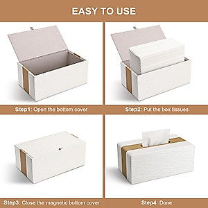 Tissue Box Cover, New PU Leather Kleenex Box Covers Rectangular Tissue Holder for Home/Office/Car Decoration 9.84"X5.59"X4.13" - Light Luxury Peach&White