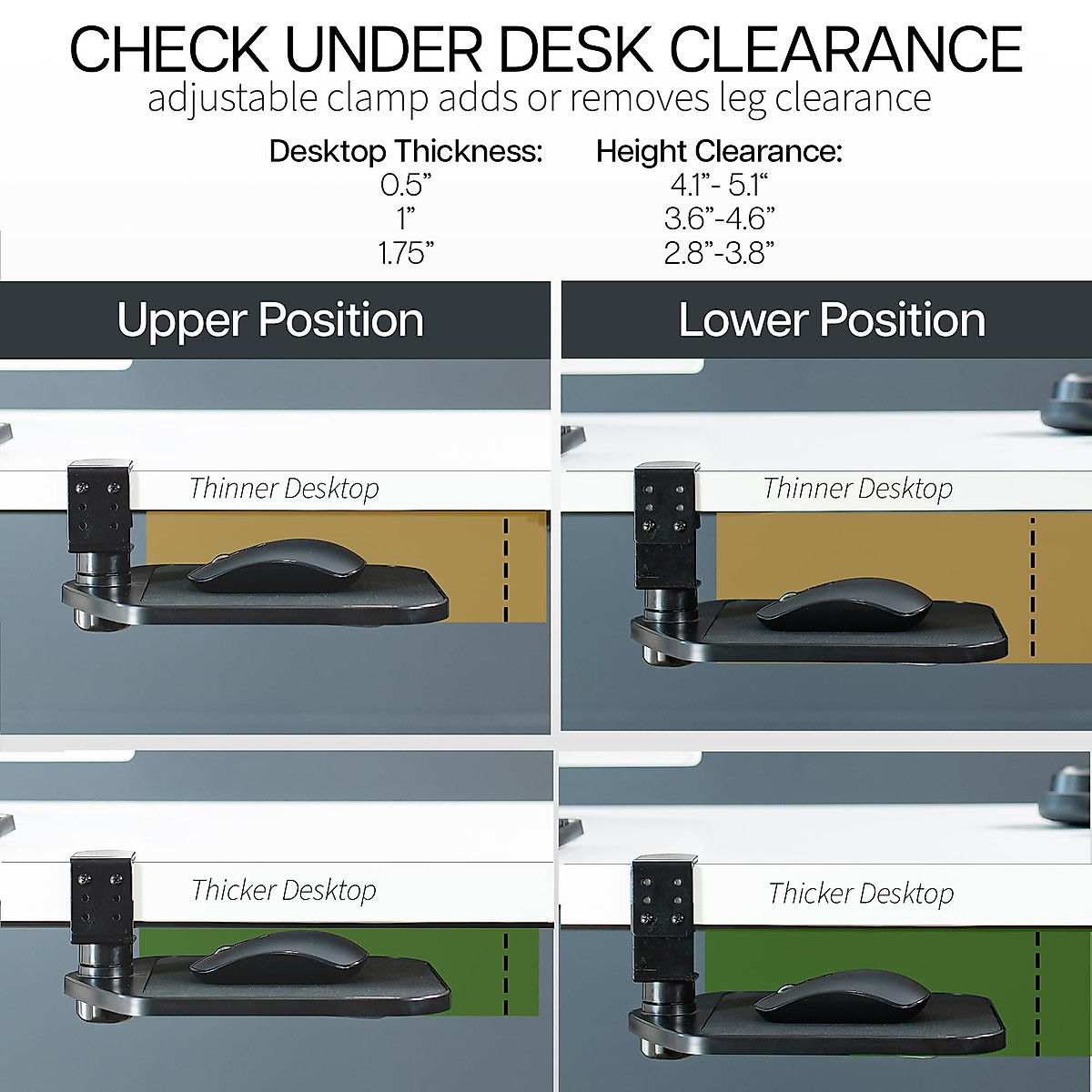 VIVO Desk Clamp Adjustable Computer Mouse Pad and Device Holder Extended Rotating Platform Tray, Fits up to 2 inch Desktops, Black, MOUNT-MS01A