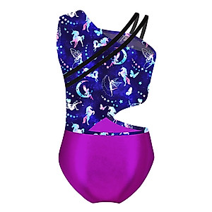 TiaoBug Kids Girls Ballet Dance Gymnastics Leotard Shiny Metallic Unitard One Piece Bodysuit Dance Wear Purple 8 Years