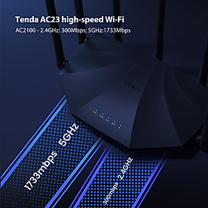 Tenda AC23 Smart WiFi Router - Dual Band Gigabit Wireless (up to 2033 Mbps) Internet Router for Home, 4X4 MU-MIMO Technology, Up to 1400 sq ft Coverage Parental Control Compatible with Alexa (AC2100)