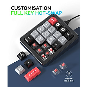 TISHLED Aluminum Mechanical Numpad Programmable Macro Keypad RGB LED Backlit Hot Swappable Number Pad 19-Key NKRO Linear Red Switches Numeric Keyboard Wired USB-C for PC/Laptop/Win/Mac, Black