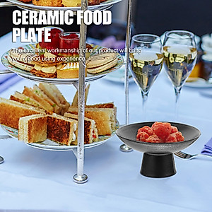 CALLARON Ceramic Fruit Bowl Vintage Ceramic Plates Footed Bowl Pasta Bowls Food Serving Dish Fruit Salad Dinner Plates Pasta Dessert Plates Serving Trays for Appetizer Sushi Fruit Black