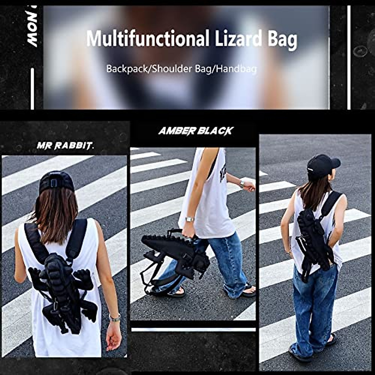 Waterproof 3D Lizard Backpac Sling Bag Crossbody Backpack for Men Women,Lizard Adjustable Harness and Sling Bag, Detachable Sling Backpack Hiking Daypack, Multipurpose Cross Body Chest Bag ( Color : B