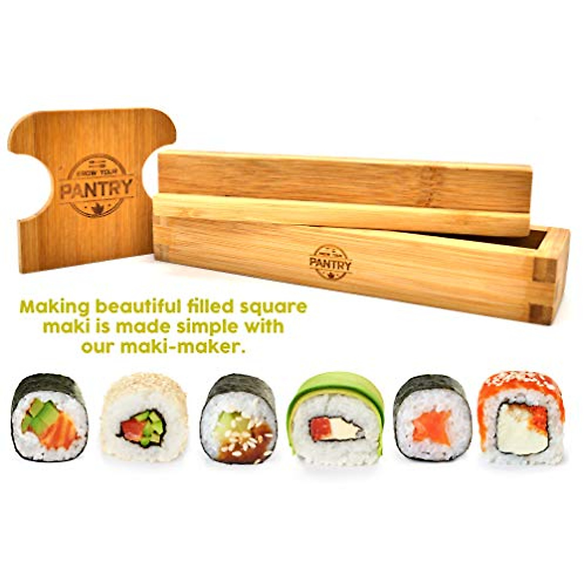 GROW YOUR PANTRY Sushi Making Kit - Make Every Type of Sushi with Rolling Mats, Maki, Onigiri, Nigiri Molds aswell as an Center Sushi Plate for the whole Family to Sit Around