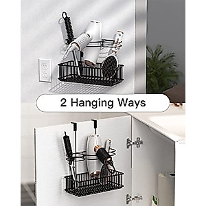 ULG Hair Dryer Holder, Hair Tools Organizer, 3 Adjustable Heights, Hair Care & Styling Tool Holder for Bathroom, Over Cabinet, Wall-Mounted, for Hair Dryer, Curling Wand, Hair Straightener, Black