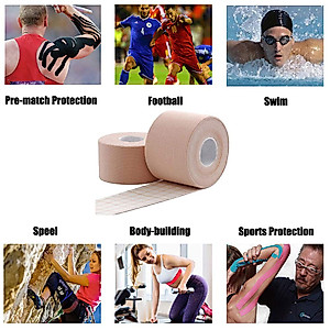 KISEER 4 Pack Kinesiology Tape 16ft Latex Free Elastic Waterproof Breathable Athletes Sports Tape for Knees, Ankles, Elbow, Pain Relief and Shoulder Muscle (Black, Skin)