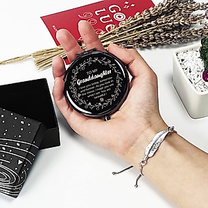 Calyders to My Granddaughter Cute Engraved Personalized Travel Pocket Makeup Mirror(Black), Compact Pocket Mirror & Leaf Bracelet Gifts Box for Granddaughter Birthday,Graduation from Grandpa Grandma