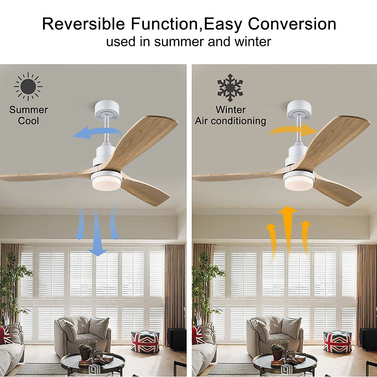 BOJUE 52 Inch Ceiling Fans with Light Remote Control,Indoor Outdoor Ceiling Fan for Patio Living Room,Bedroom,Office,Summer House,Etc