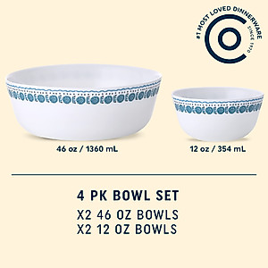 Corelle ED Bowl Set 4pk Med, 4 PIECE, Azure Medallion Classic