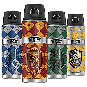 Harry Potter Gryffindor Plaid Sigil, THERMOS STAINLESS KING Stainless Steel Drink Bottle, Vacuum insulated & Double Wall, 24oz