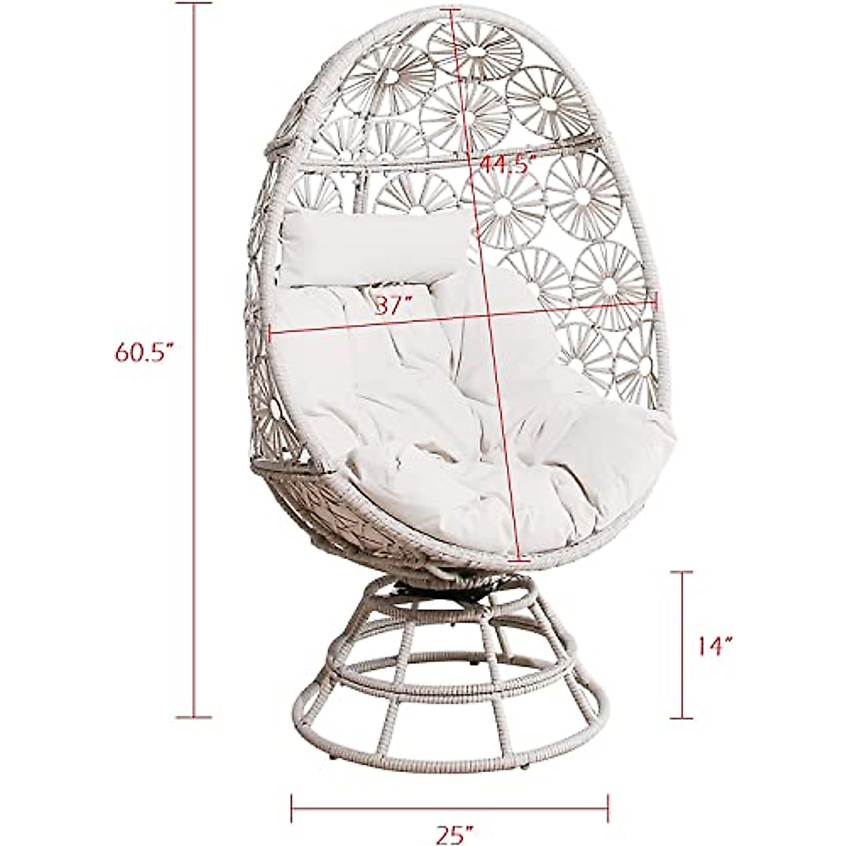 Egg Chair Outdoor Patio Furniture Wicker Swivel Nest Chair for Indoor with Cushion and Pillow