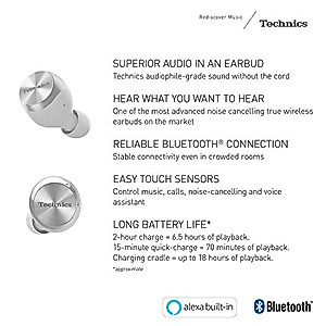 Technics True Wireless Earbuds | Bluetooth Earbuds | Dual Hybrid Technology, Hi-Fi Sound, Compact Design | Alexa Compatible |(EAH-AZ70W-S), Silver (Discontinued by Manufacturer)