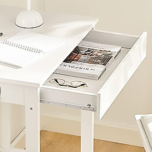 SoBuy White Desk with Drawers Small Desk Toddler Desk Mini Desk Computer Desk Workstation Writing Desk Children Teenagers Desk with Drawer and Hooks, White FWT43-W