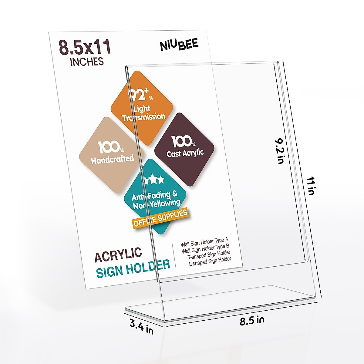 NIUBEE 6Pack 8.5x11 Acrylic Sign Holder with Vertical Slanted Back, Clear Plastic Sign Holder Picture Photo Frames, Flyer Document Paper Display Stand for Office Desktop