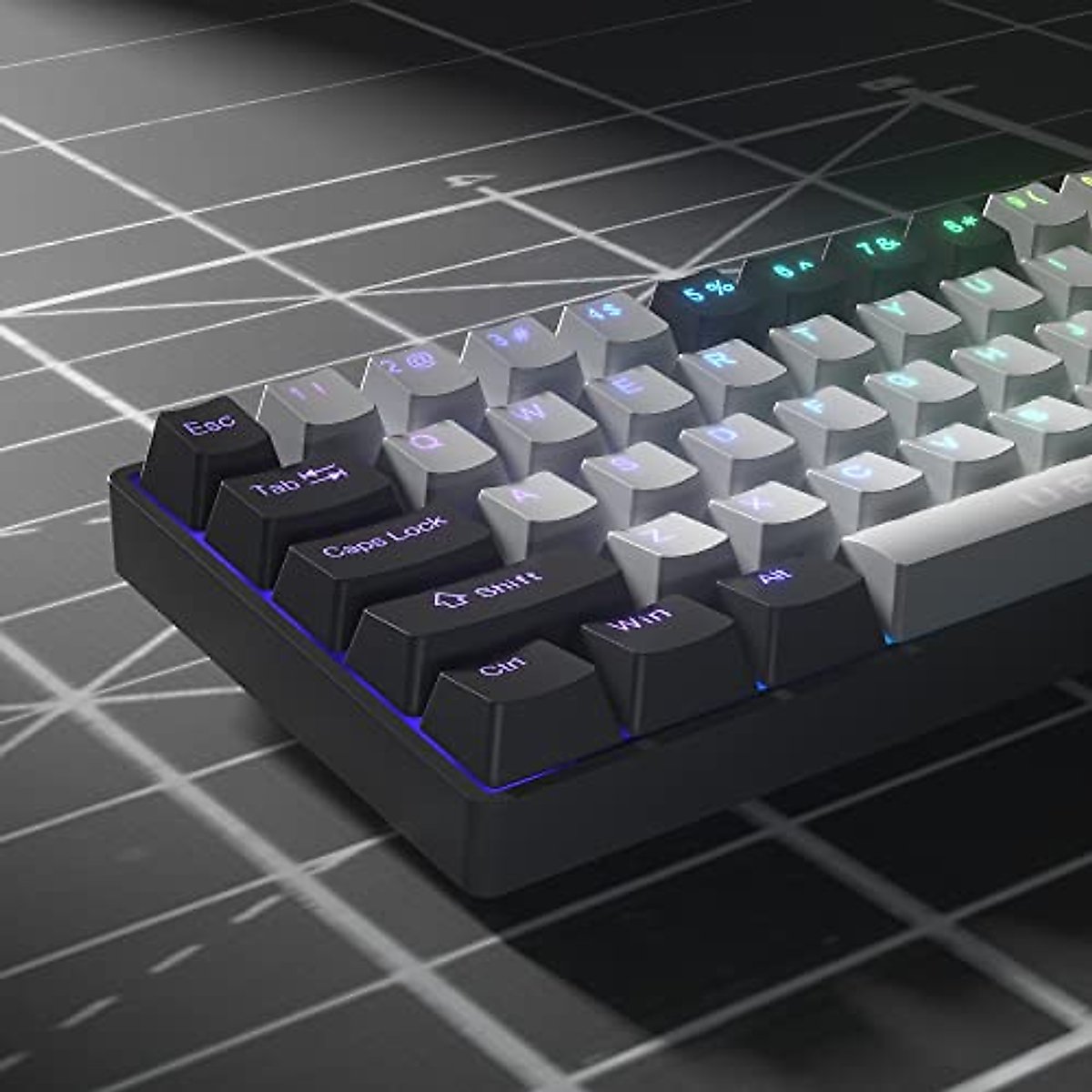 UBOTIE Wired Mechanical Gaming Keyboard, 60% 68keys Compact FPS Game USB Keyboards with Clicky Switches, Multi LED Backlit for PC Mac Xbox