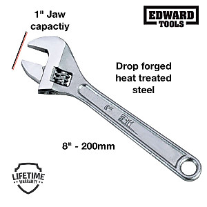 Edward Tools Adjustable Wrench - Heavy Duty Drop Forged Steel - Precision Milled Jaws for Maximum Gripping Power - Rust Resistant Finish - Tempered and Heat Treated Steel - Secure Adjustable Jaw (8")