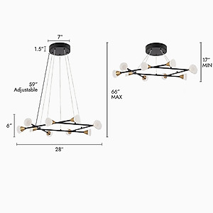 ZEVNI LED Gold Foyer Light Fixture, 10-Light Wagon Wheel Pendant Lighting, Plated Dark Copper, Warm White Glow, 2310LM, 3045K