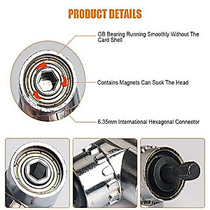 CIGOTU Right Angle Drill Attachment, Power Screwdriver Drill Extension Attachment Adapter with 1/4" Hex Magnetic Bit Socket and 1/4" Hex Quick Change Drive - Pack of 1, Silver