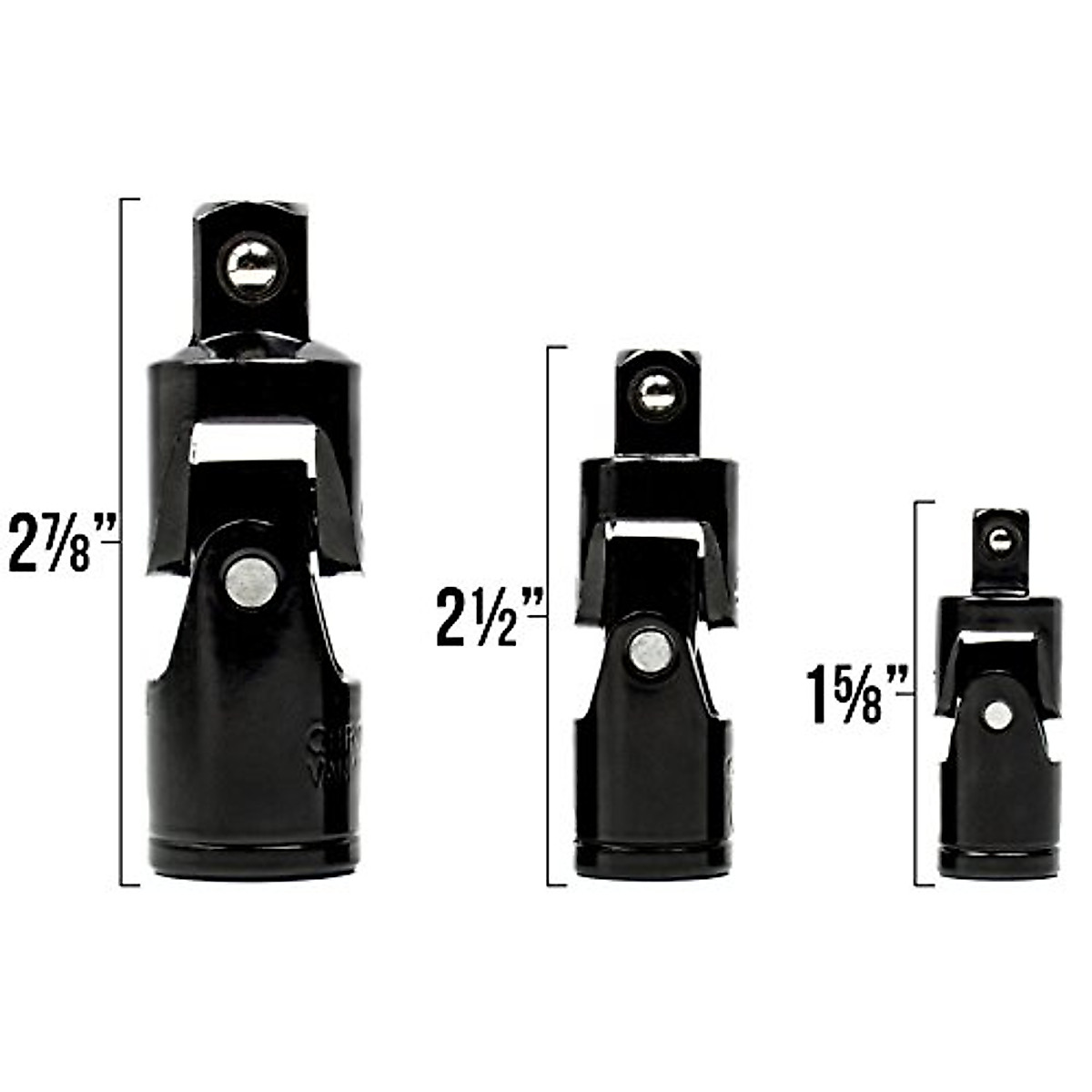 Bastex Black Complete Impact Universal Joint Set, Made of CR-V Steel. 3 Universal Joint Socket Piece Swivel Set. Wobble Elbow Extension Sets
