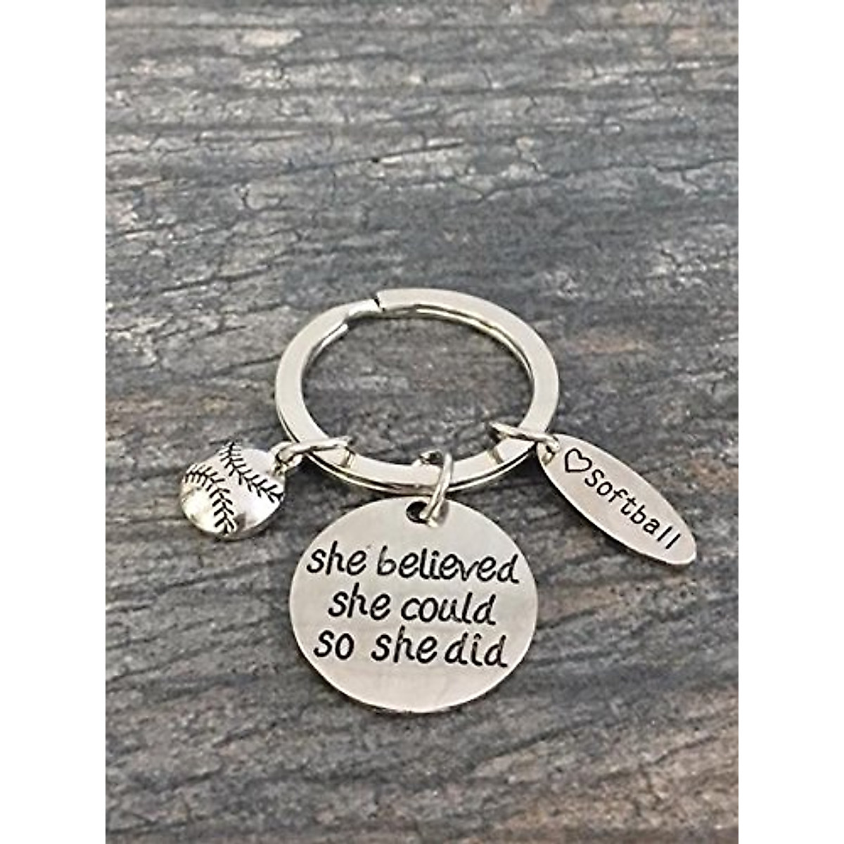 Infinity Collection Softball Keychain for Girls, Softball Accessories, Inspirational She Believe She Could, So She Did Charm, Softball Jewelry, Softball Stuff for Teens