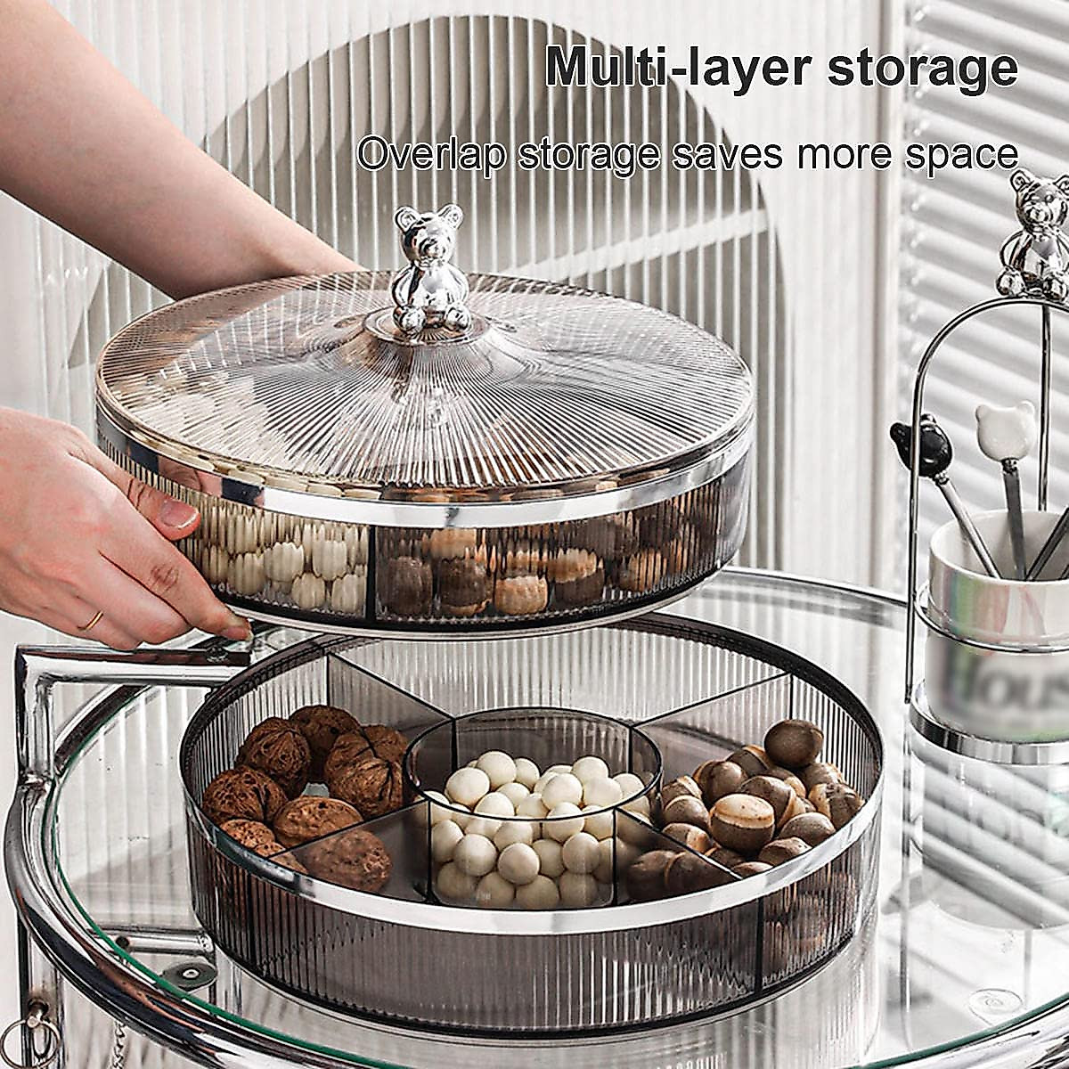 Snack Serving Tray, Dry Fruit Snack Relish Tray with Lid, 5 Compartments Snack Trays for Party, Plastic Appetizer Tray, for Dried Fruits, Nuts, Candies, Sweet Cookies and Fruits