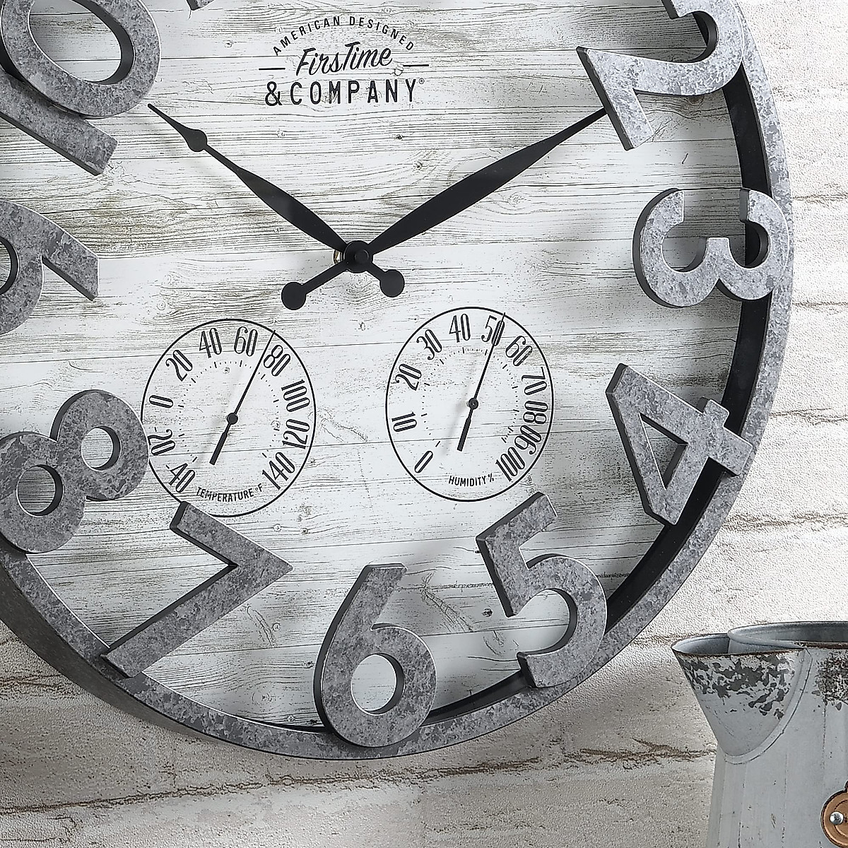 FirsTime & Co.® Shiplap Farmhouse Outdoor Wall Clock, American Crafted, Light Gray, 18 x 2.5 x 18,