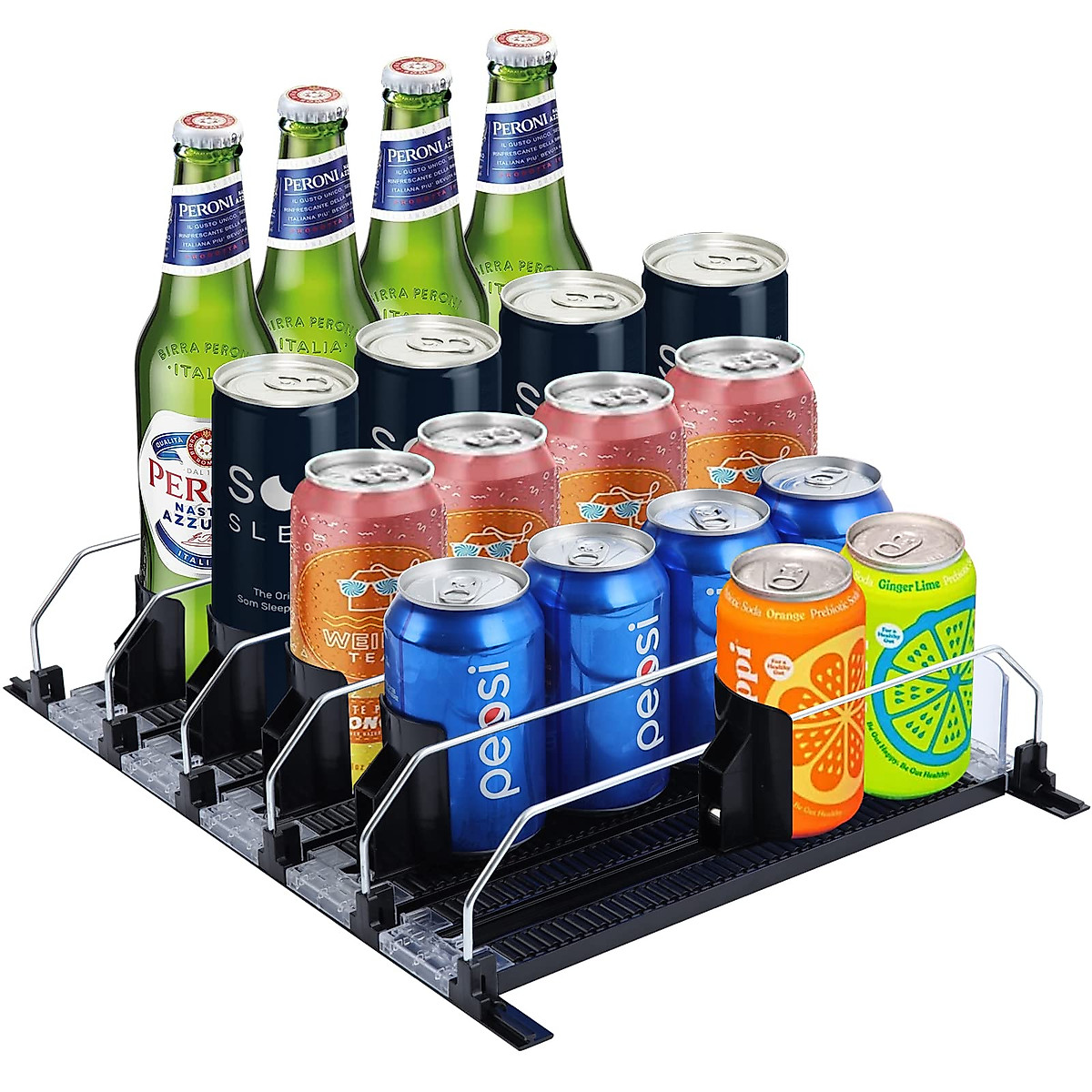 Soda Can Organizer for Refrigerator, YISUN Self-Pushing Drink Organizer for Fridge, Width Adjustable Beverage Dispenser, Beer Pop Water Bottle Storage for Kitchen Pantry (12.2inch, 5 Rows)