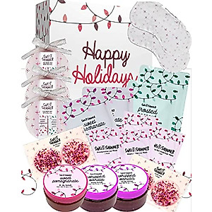 Women's Christmas Spa Gift Set 19 Piece Sweet and Shimmer Holiday Bath and Beauty Gift Set with Assorted Masks, Facial Scrubs, and Lip Balms In Holiday Gift Box, Great Stocking Stuffer, Ideal Gifts for Women