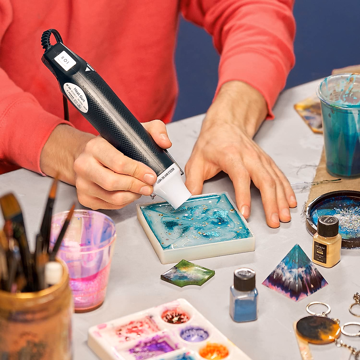 ARTEZA Mini Heat Gun for Crafts, 300W, 212–392° Fahrenheit, Ergonomic Lightweight Hot Air Gun for Embossing, Pouring, Drying Resin