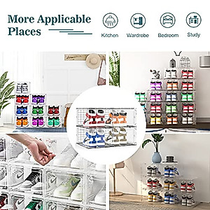 WAYTRIM 4 Pack Shoe Organizer,Stackable Plastic Shoe Box with Clear Door Shoe Storage Boxes for Sneaker AJ Clear Shoe Boxes with Lids Shoe Storage Container Fit to Women Size 13,Clear White