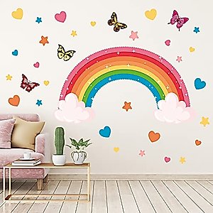 Epakh Dog Paw and Bone Print Stickers Removable Puppy Paw Wall Decals Decoration Animal Footprint Gifts for Dog Lover Bedroom Living Room(Rainbow and Butterfly)