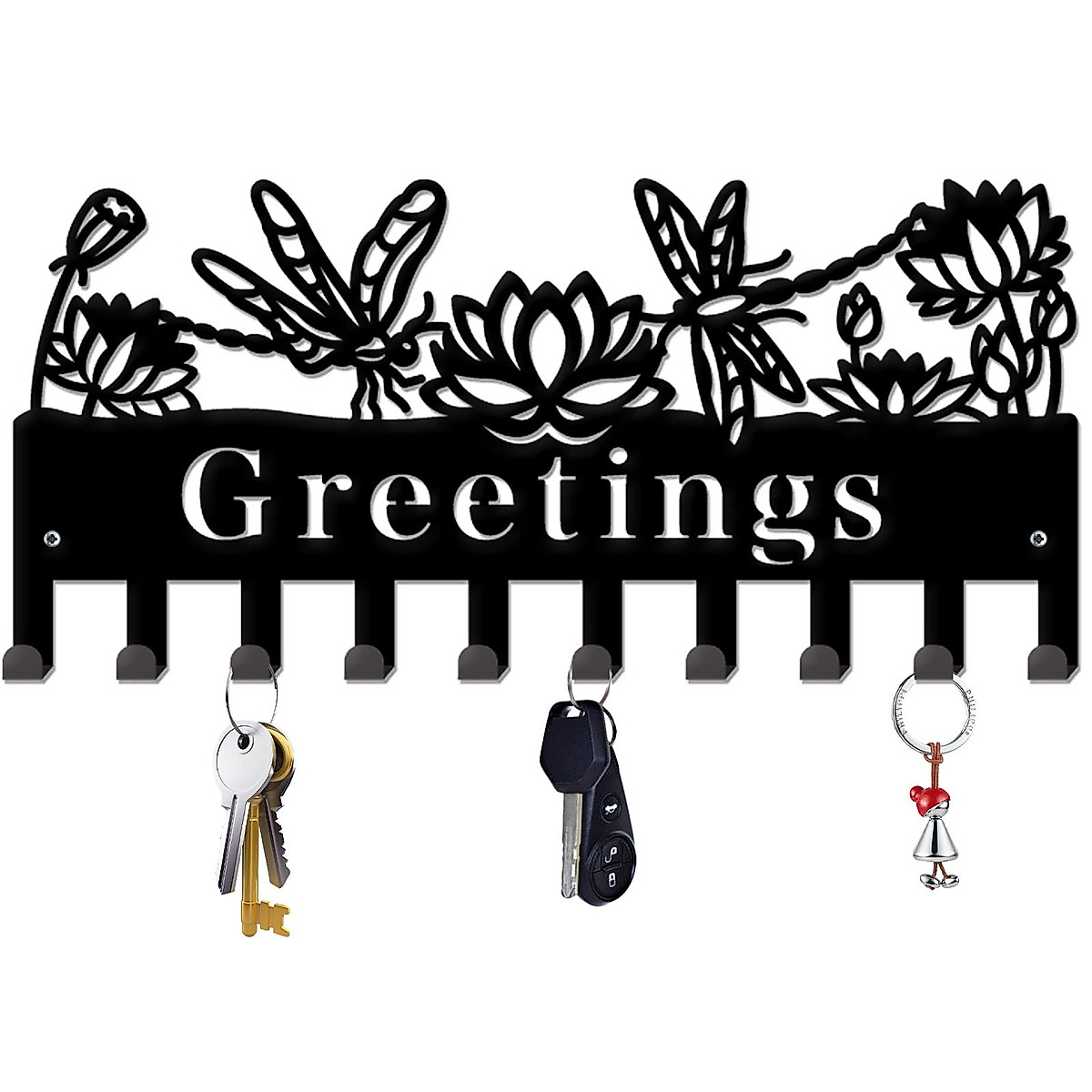 INFUNLY Key Hook for Wall Metal Key Hanger Hook 10 Hooks Dragonflies and Lotus Key Organizer Rack Wall Mounted Hanger for Keys Scarves Pet Leashes Entryway Front Door Kitchen Hallway