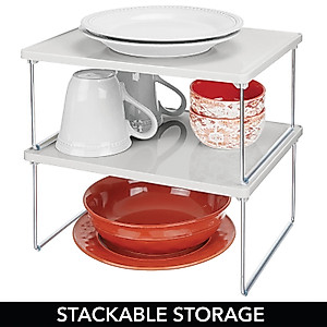 mDesign Metal Stacking Storage Organization for Shelves Inside Cabinets in Kitchen, Pantry, Cupboard, or Fridge/Freezer - Organizer Stand for Food, Plates, Bowls, Mugs, Ligne Collection - Stone Gray