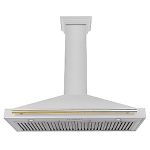 ZLINE 48 in. Autograph Edition Convertible Fingerprint Resistant DuraSnow® Stainless Steel Range Hood with Polished Gold Handle (KB4SNZ-48-G)